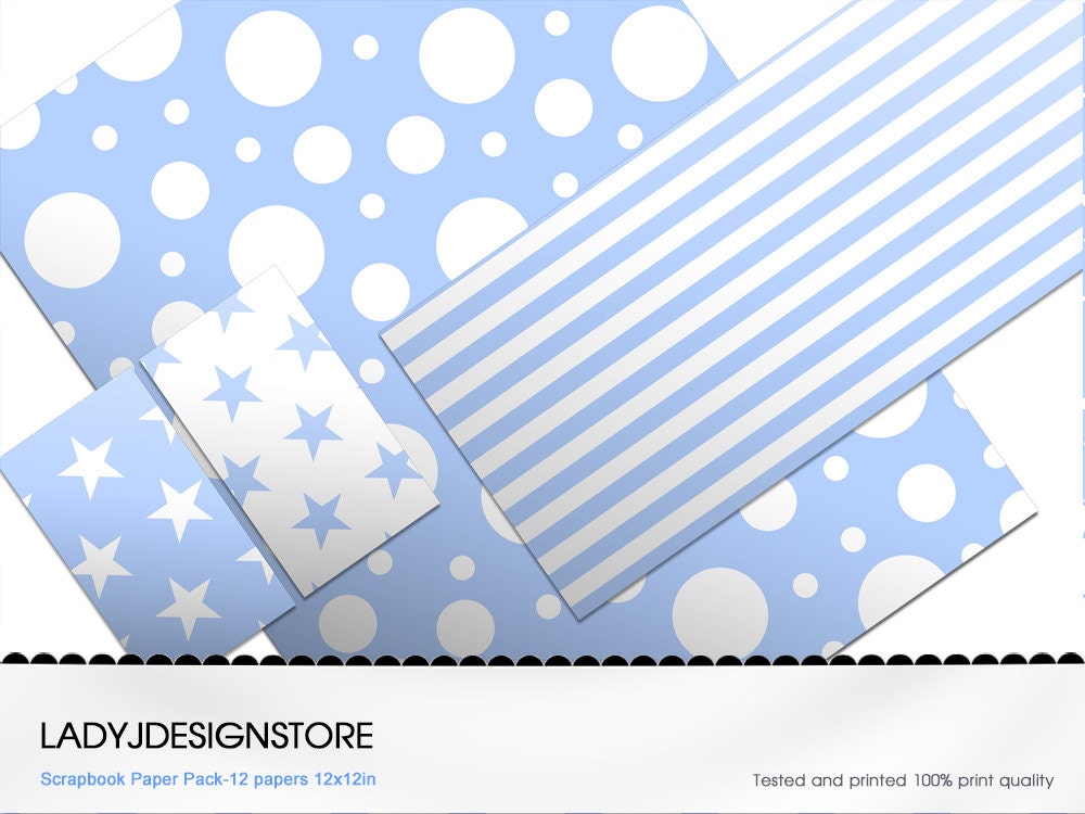 Digital Scrapbook Paper Pack Baby Blue Pastel Dots Stars - Etsy UK