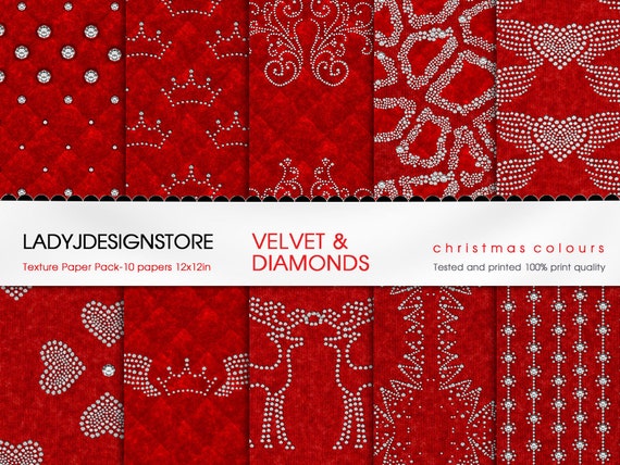 Velvet Christmas Texture Digital Papers width diamonds seamless 12x12 ...