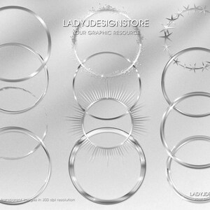 Digital Silver Frame Clipart, Metalic Silver Circle Golden Frames ...