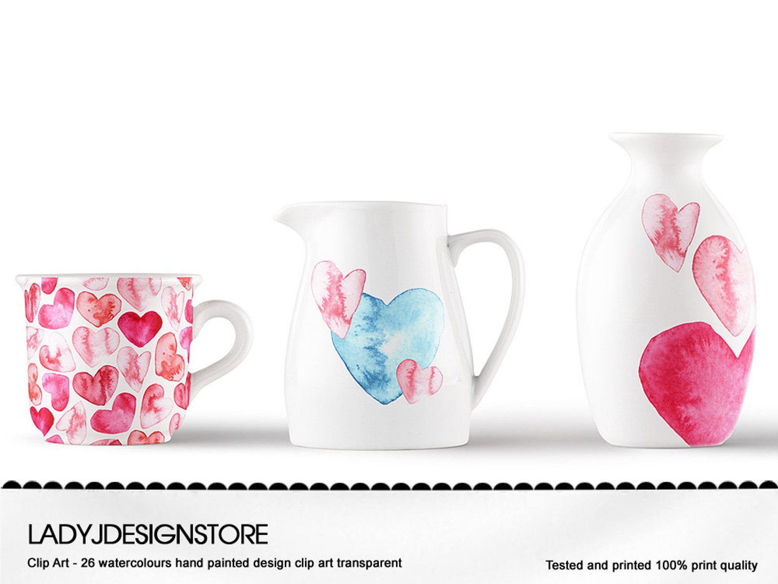 Watercolor hand painted Hearts ClipArt Hearts Art Printable | Etsy