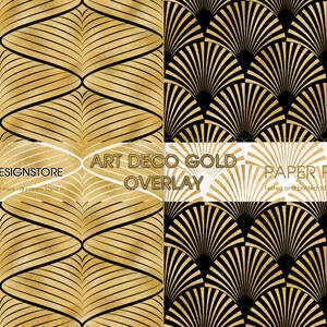 Art Deco Gold Foil Overlays, Seamless Retro Art Deco Patterns, Black ...