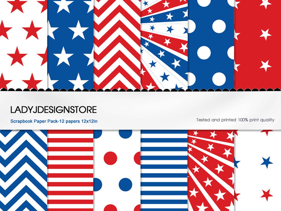 4th of July Patriotic Digital Paper, Red White Blue Backgrounds ...