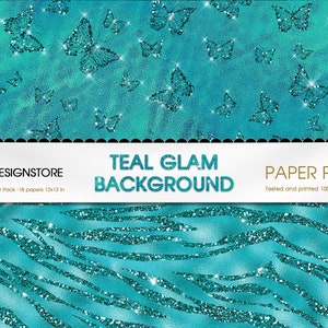 Teal Glam Digital Paper, Seamless Tiger Cheetah Zebra Patterns ...