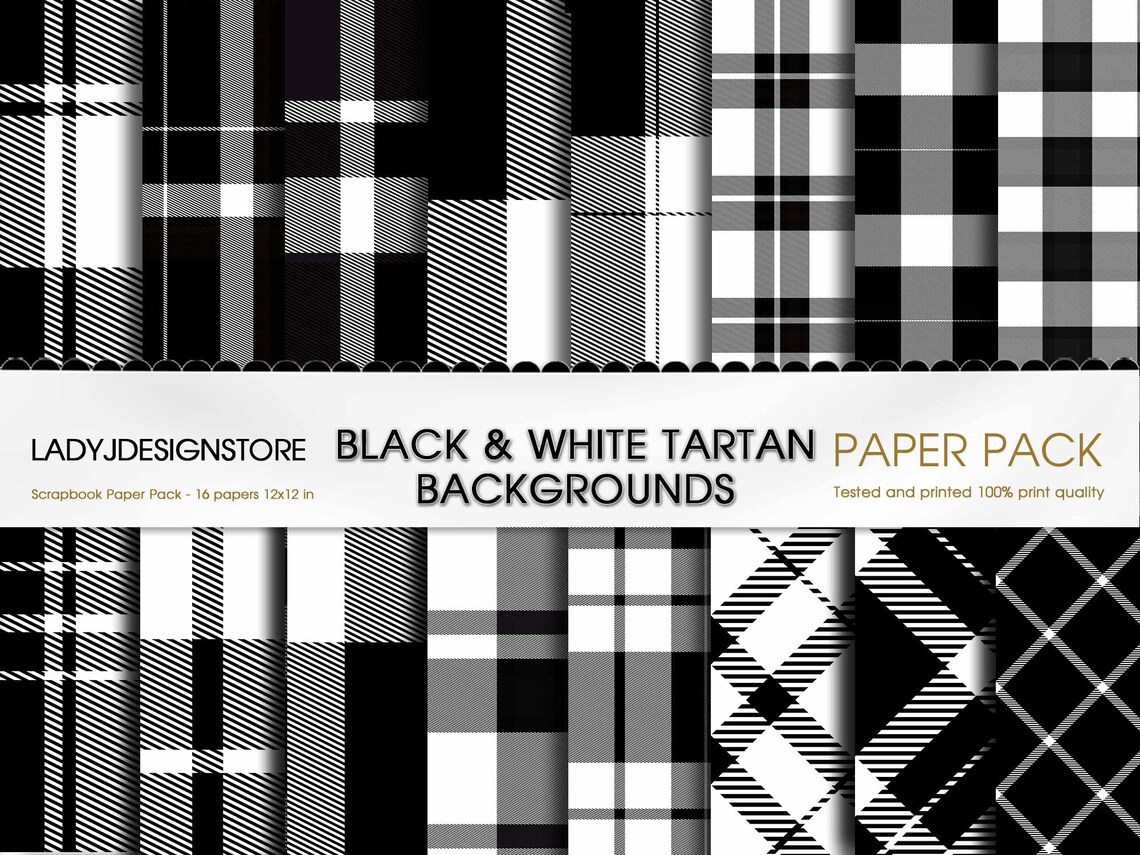 Plaid Black & White Digital Paper Lumberjack Tartan Checkers - Etsy
