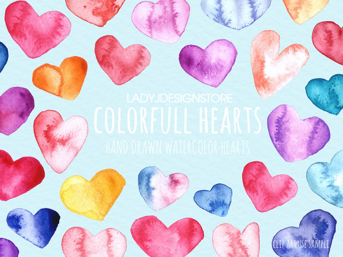 Watercolor Hand Painted Hearts Clipart Hearts Art Printable - Etsy