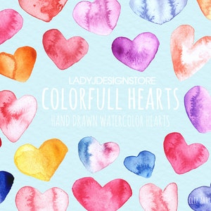 Watercolor Hand Painted Hearts Clipart Hearts Art, Printable Hearts ...