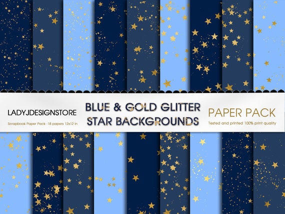 Blue and Gold Stars Seamless Background, stars background, sky digital ...