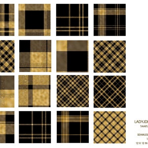 Plaid Gold and Black Glitter Digital Paper Lumberjack Plaid Tartan ...