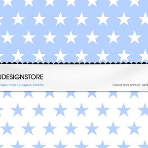 Digital Scrapbook Paper Pack Baby Blue Pastel Dots Stars Stripes 12 ...