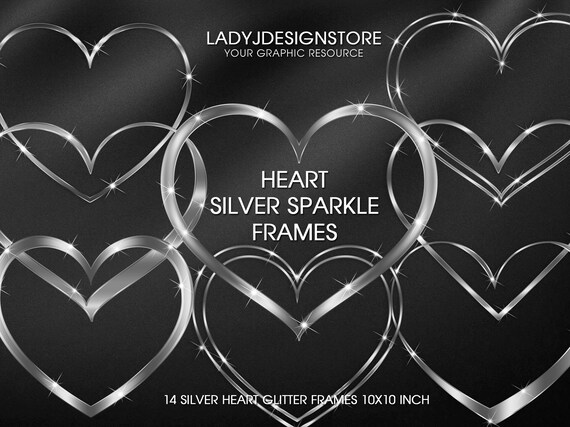 Silver Glitter Heart Frame Clip Art, Metallic Silver Heart, Simple ...