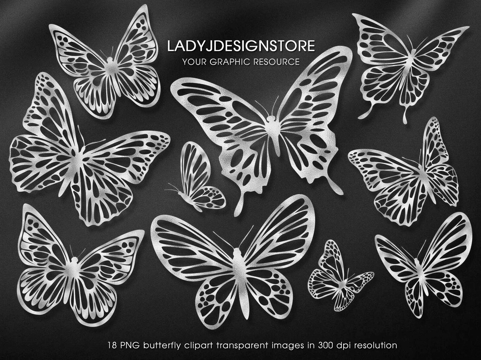 Silver Foil Butterfly Clipart 18 Silver Glitter Butterfly - Etsy