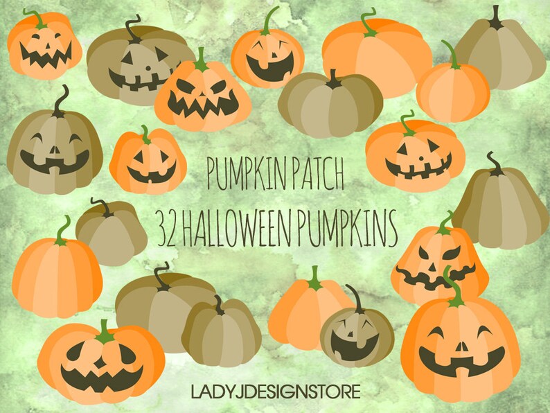 Halloween Pumpkin Patch Clipart 32 Digital Clipart Spooky - Etsy