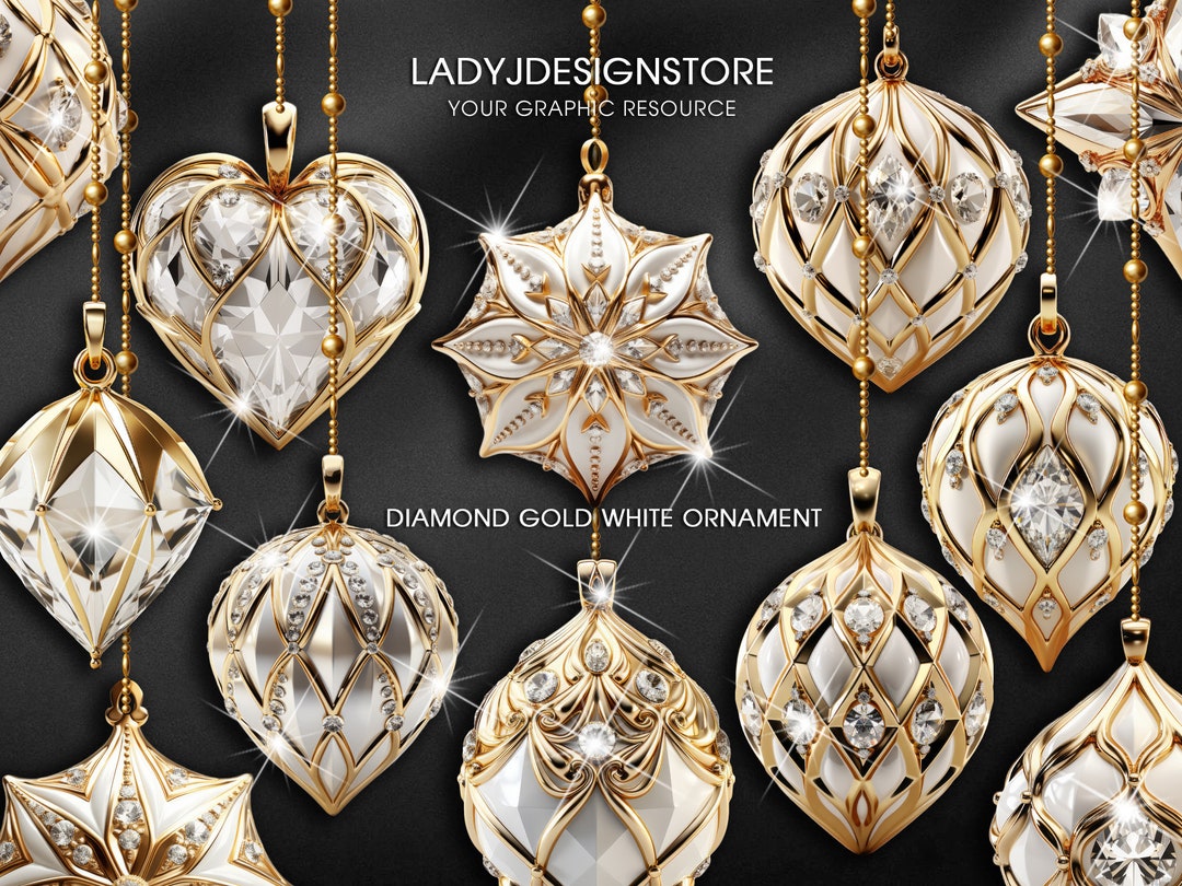 Gold and White Christmas Ornaments Clipart, Christmas Balls Digital ...