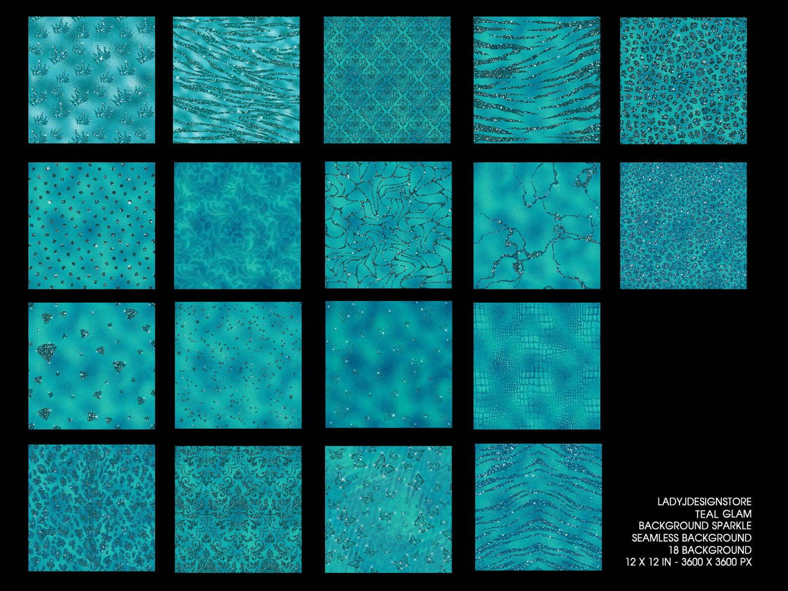 Teal Glam Digital Paper Seamless Tiger Cheetah Zebra - Etsy