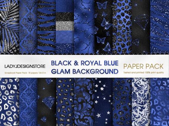 Royal Blue Silver Glam Digital Paper, seamless tiger cheetah zebra ...