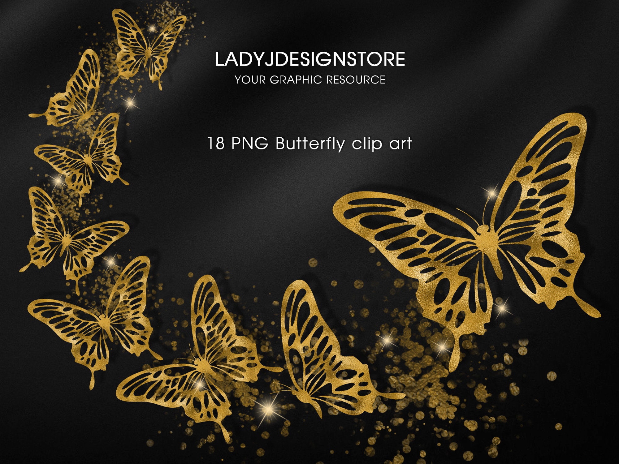 Gold Foil Butterfly Clipart 18 Gold Glitter Butterfly | Etsy