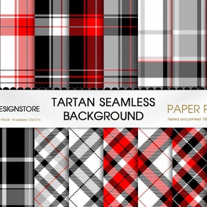 Plaid Digital Paper Lumberjack, Tartan, Checkers Log Cabin Red White ...