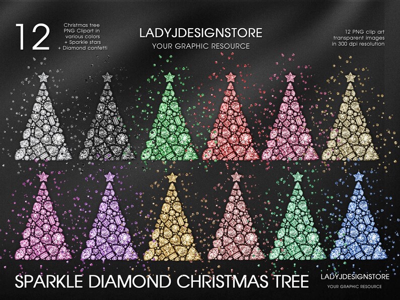 Christmas Tree Sparkle Diamond Clipart in PNG Format Diamond - Etsy