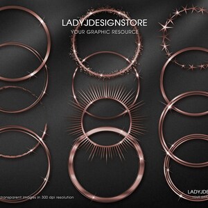Digital Rosegold Frame Clipart, Metalic Rosegold Circle Frames, Simple ...