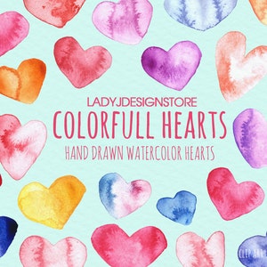Watercolor Hand Painted Hearts Clipart Hearts Art, Printable Hearts ...