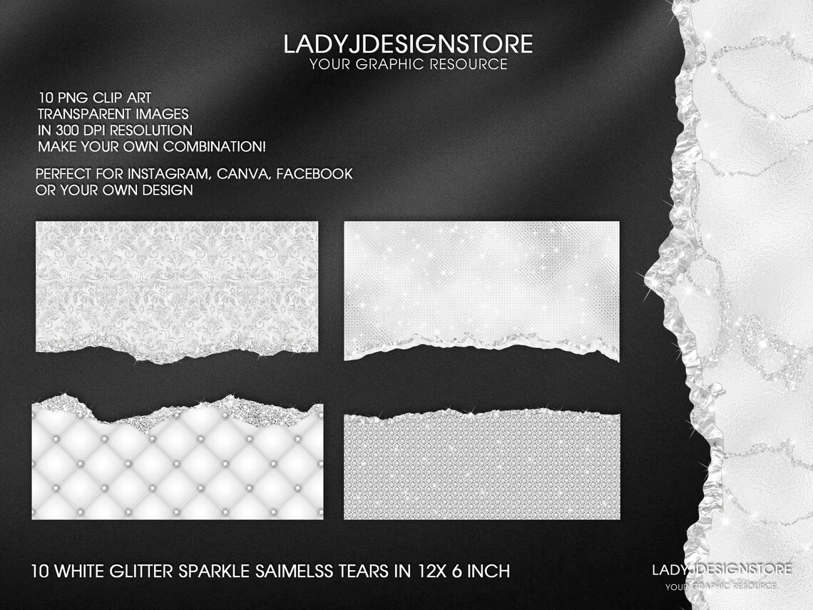White Glitter Sparkle Torn Paper White Tears Clipart Glitter - Etsy