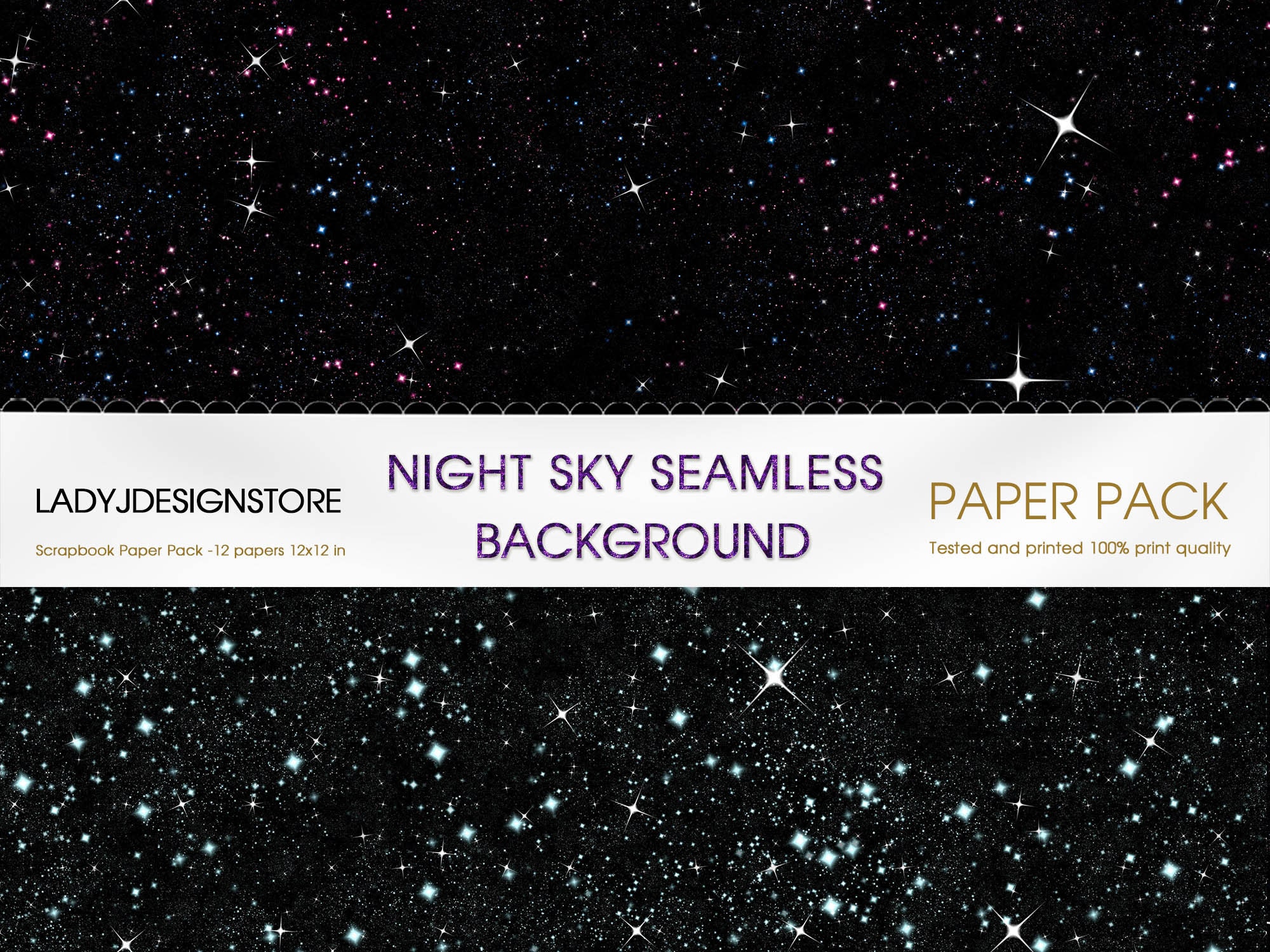 Sparkly night sky stars background sky digital paper | Etsy