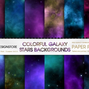 Colorful Galaxy Stars Backgrounds Digital Paper 12 Galaxy Seamless ...