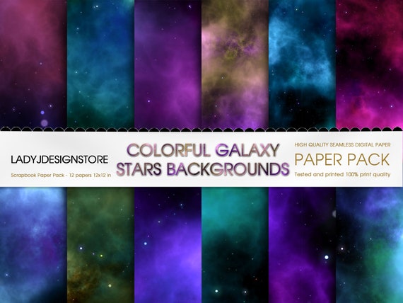 Colorful Galaxy Stars Backgrounds Digital Paper - 12 galaxy seamless ...