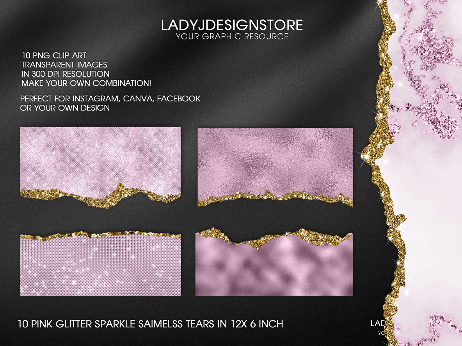 Pink Glitter Sparkle Gold Torn Paper Pink Tears Clipart - Etsy UK