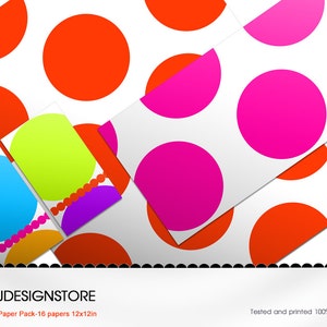 Digital Scrapbook Paper Pack Rainbow Big Polka Dot on White 16 Digital ...