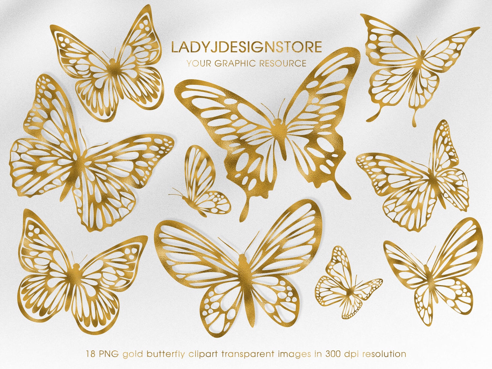 Gold Foil Butterfly Clipart 18 Gold Glitter Butterfly | Etsy