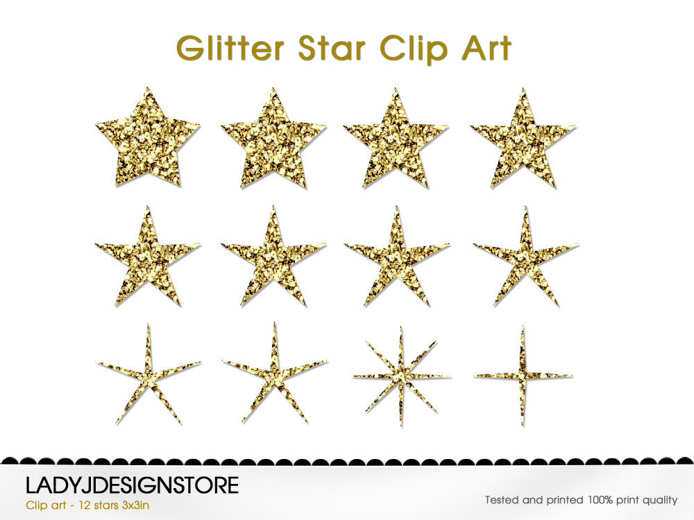 SILVER GLITTER Digital STARS 12 Glitter Stars Instant - Etsy