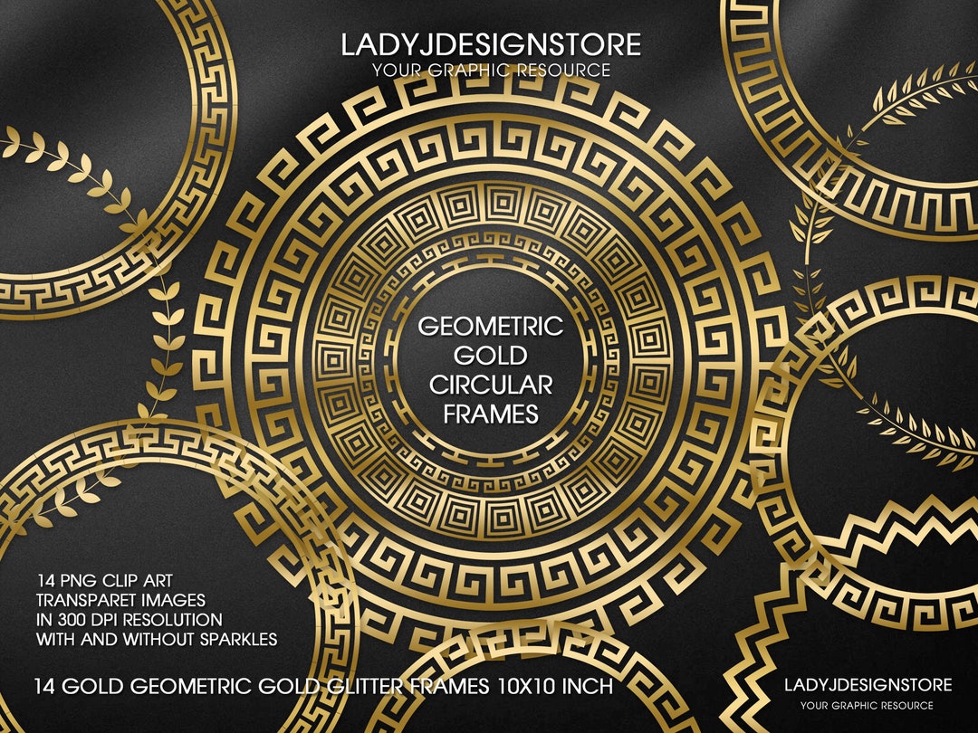 Gold Geometric Sparkle Circular Frames Clip Art, Metalic Gold Circle ...