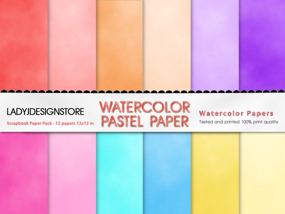 WATERCOLOR PASTEL PAPER - 12 digital paper pack, instant download ...