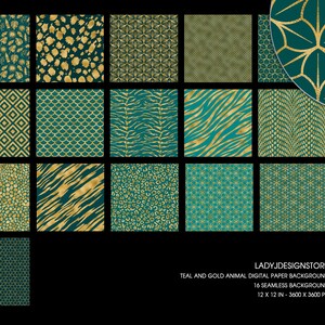 Teal and Gold Animal Digital Paper, Seamless Animal Print, Safari ...