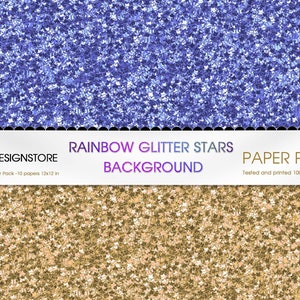 Rainbow Glitter Stars Background, Rainbow Glitter Paper, Digital ...