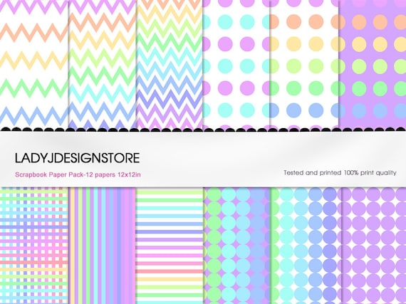 Digital Scrapbook Paper Pack - Iridescent Rainbow Pastel Chevron dots ...