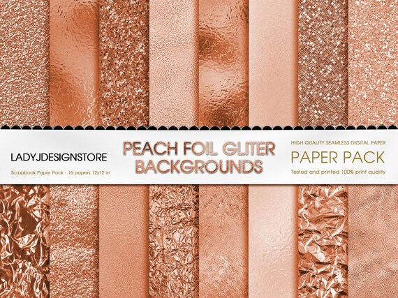 Peach Foil Glitter Seamless Digital Paper, Peach Digital Paper ...