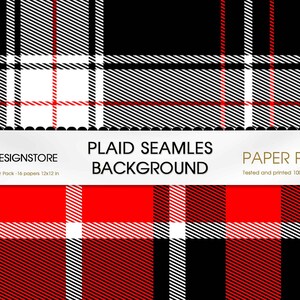 Plaid Digital Paper Lumberjack, Tartan, Checkers Log Cabin Red White ...