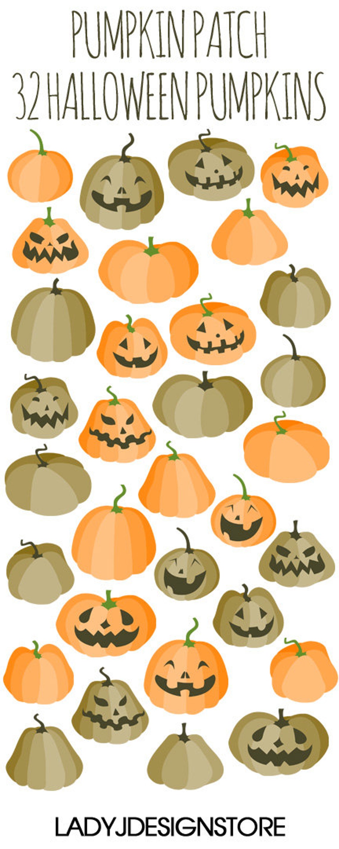 Halloween Pumpkin Patch ClipArt 32 Digital clipart Spooky | Etsy