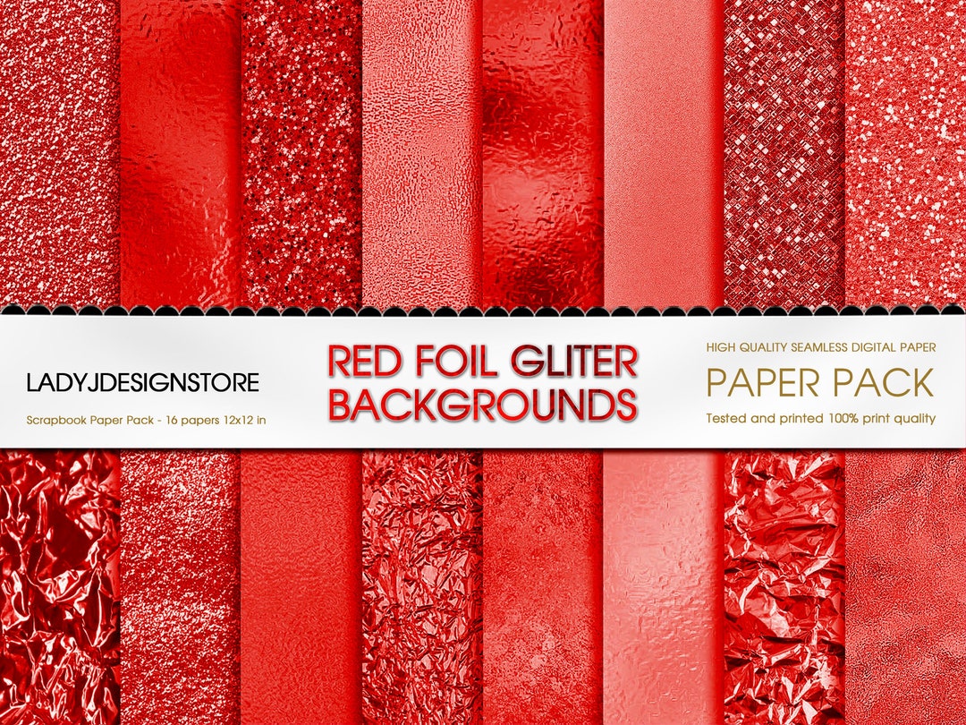 Red Foil Glitter Seamless Digital Paper, Red Digital Paper Backgrounds ...