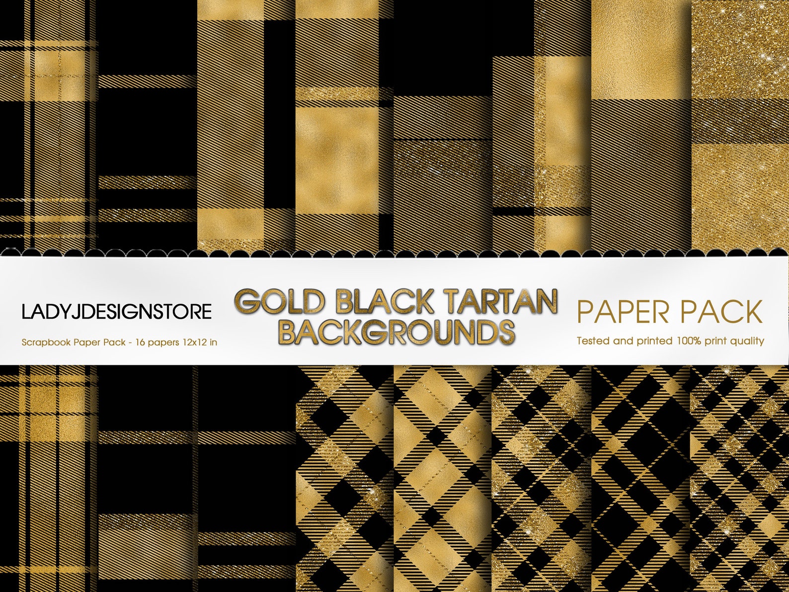 Plaid Gold and Black Glitter Digital Paper Lumberjack Plaid - Etsy
