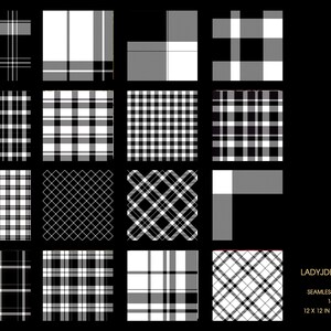 Plaid Black & White Digital Paper Lumberjack Tartan Checkers Log Cabin ...