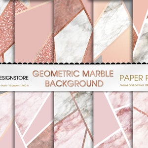 Rose Gold Geometric Marble Digital Paper, Digital Marble, Rose Gold ...