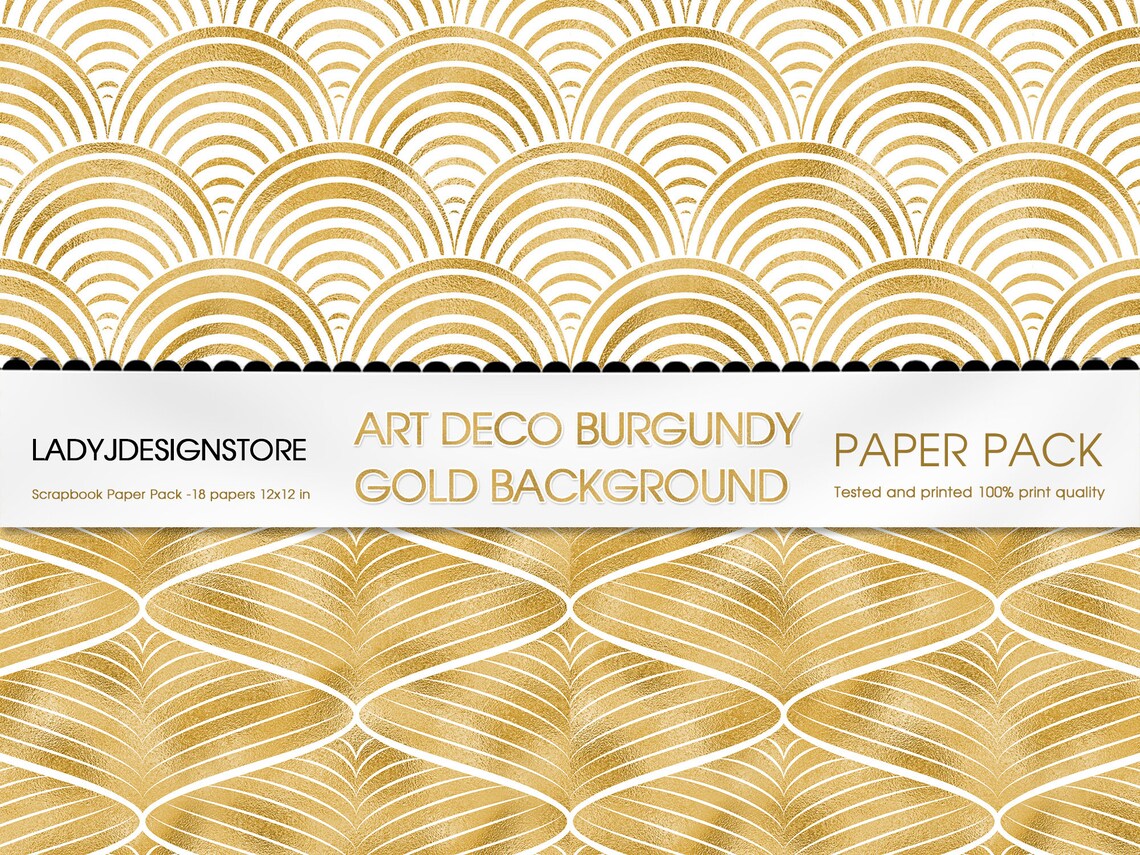 Art Deco White Gold Foil Digital Paper Seamless Retro Art Deco | Etsy