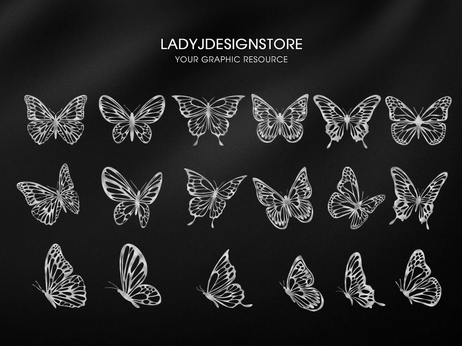Silver Foil Butterfly Clipart 18 Silver Glitter Butterfly - Etsy