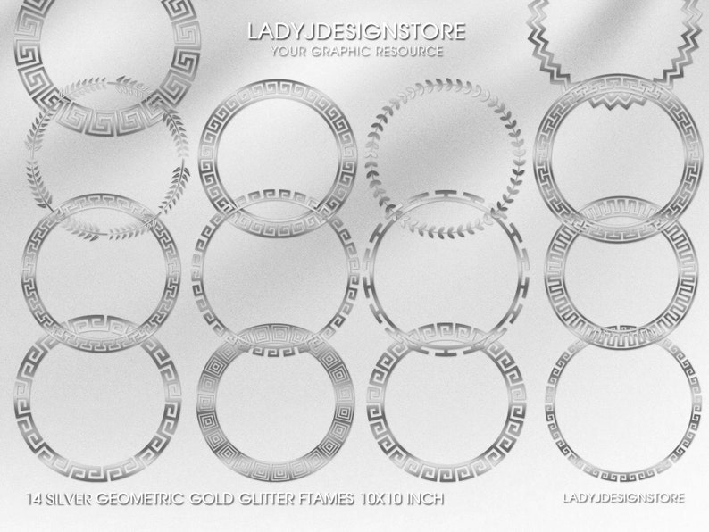 Silver Geometric Sparkle Circular Frames Clip Art Metalic - Etsy