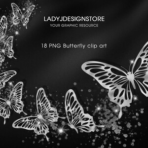 Silver Foil Butterfly Clipart, 18 Silver Glitter Butterfly Clipart ...