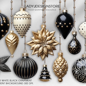 Gold Black and White Christmas Ornaments PNG Clipart, Christmas Balls ...