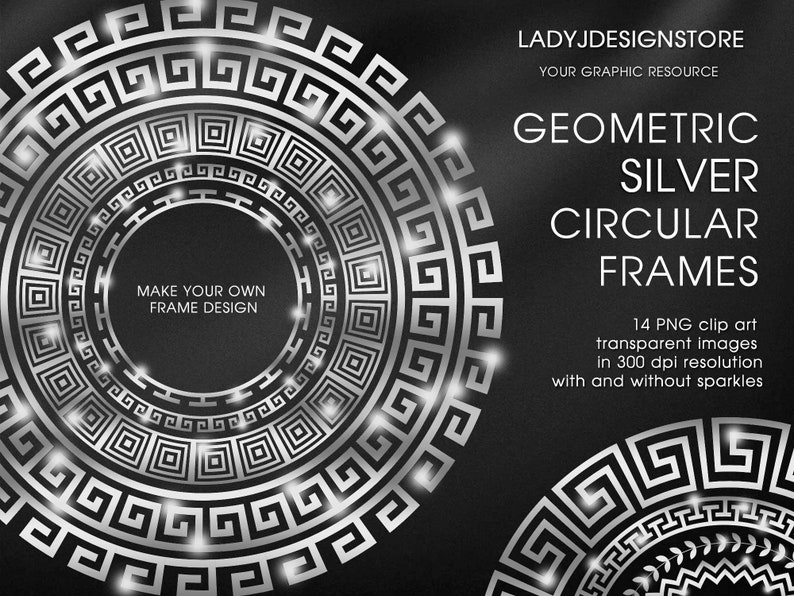 Silver Geometric Sparkle Circular Frames Clip Art Metalic - Etsy